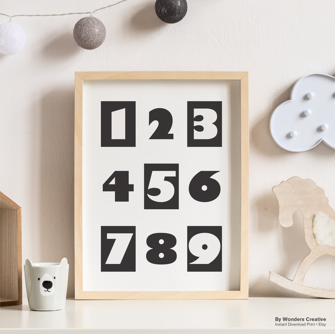 Black & White Numbers Poster Printable Art Kids Illustration for ...