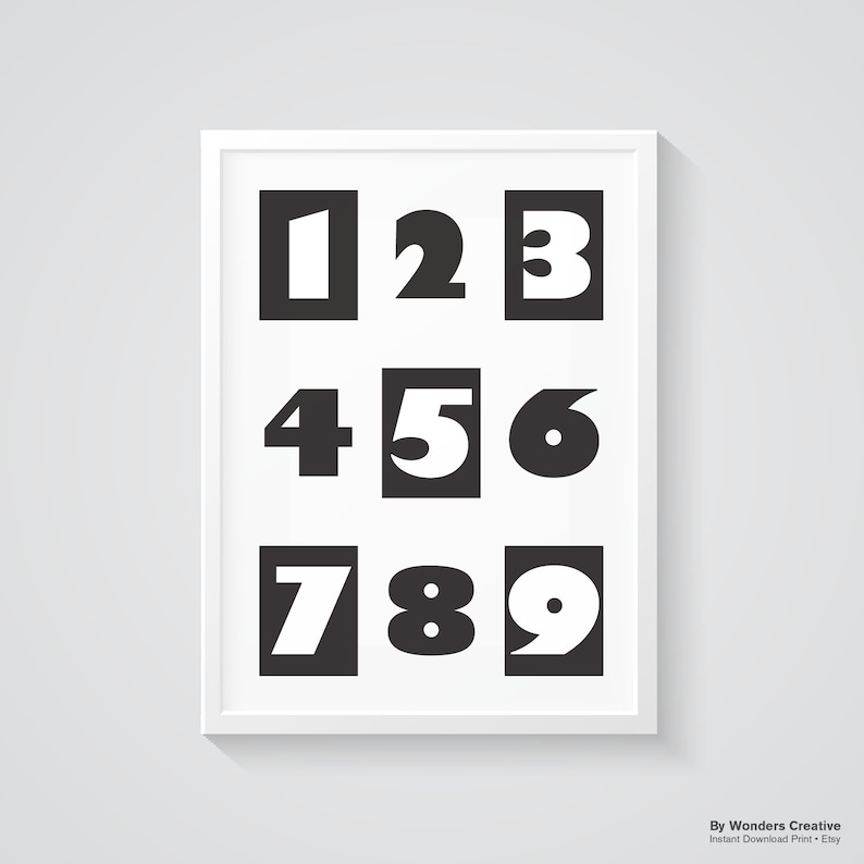 Black & White Numbers Poster Printable Art Kids Illustration for ...