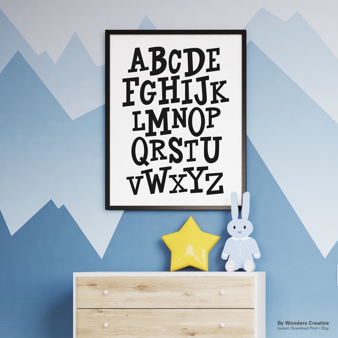Black & White Alphabet Poster Cute Printable Art Kids Illustration for ...