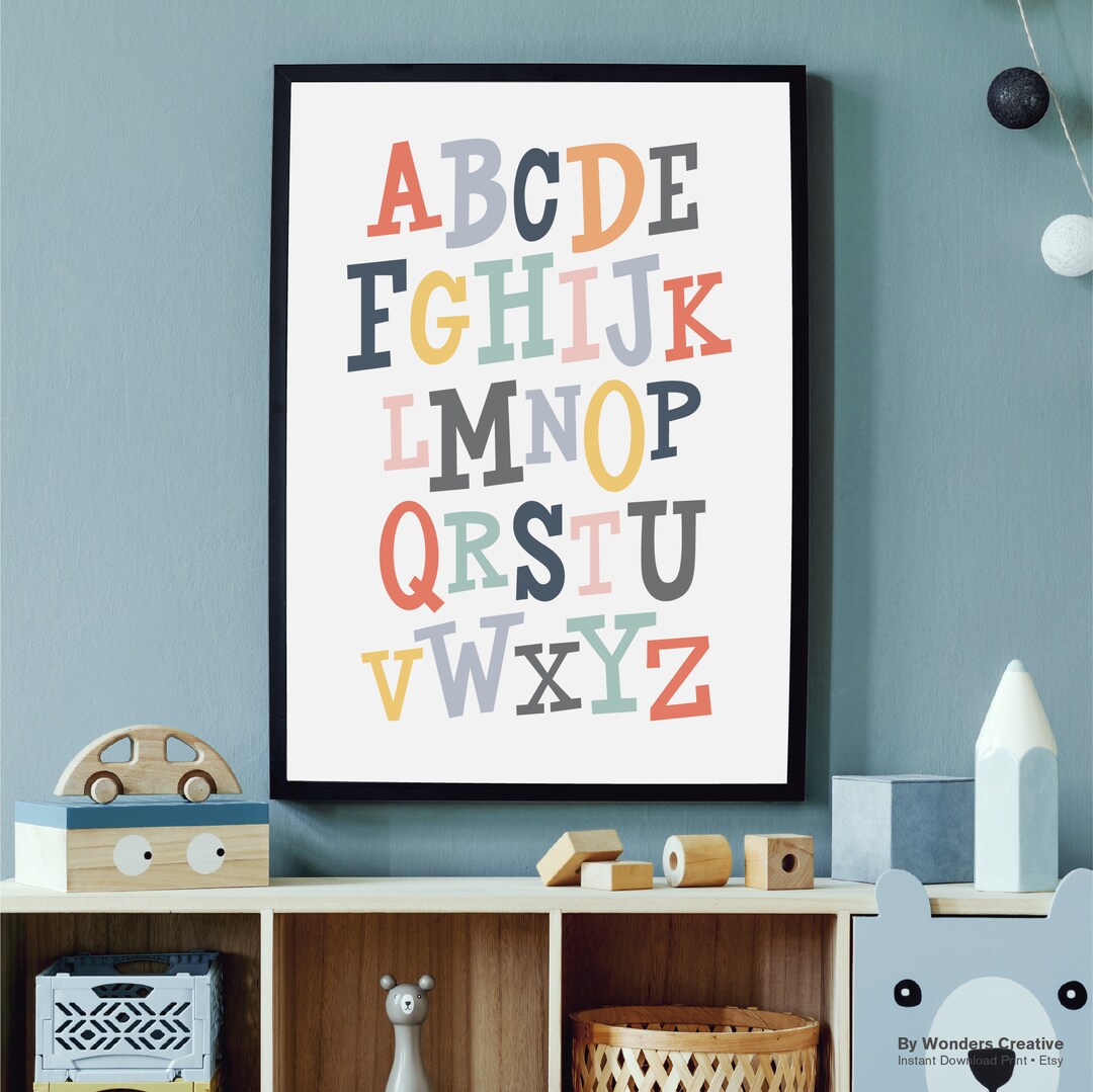 Colorful Alphabet Poster Cute Printable Art Kids Illustration for ...