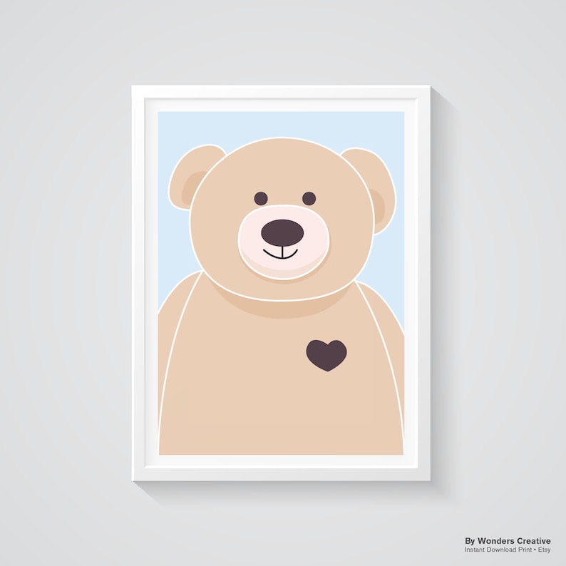 Cute Brown Bear Animal Poster Printable Art Kids Illustration for ...