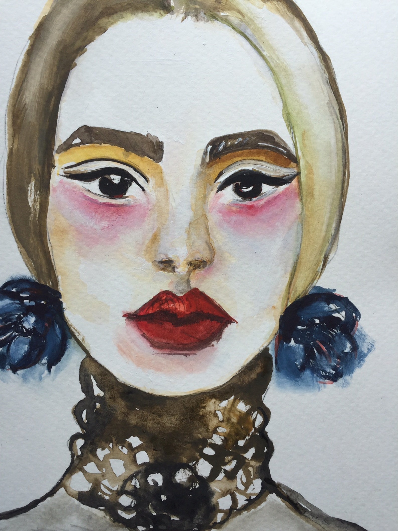 Fashion Wall Art Woman Face Figure Naive Woman Portrait | Etsy