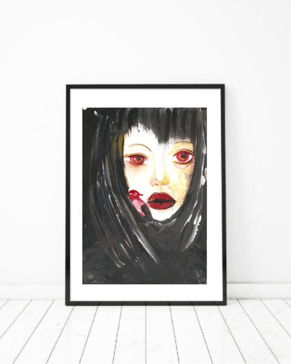 Woman Face Print Woman Portrait Poster Bird Print Printable - Etsy