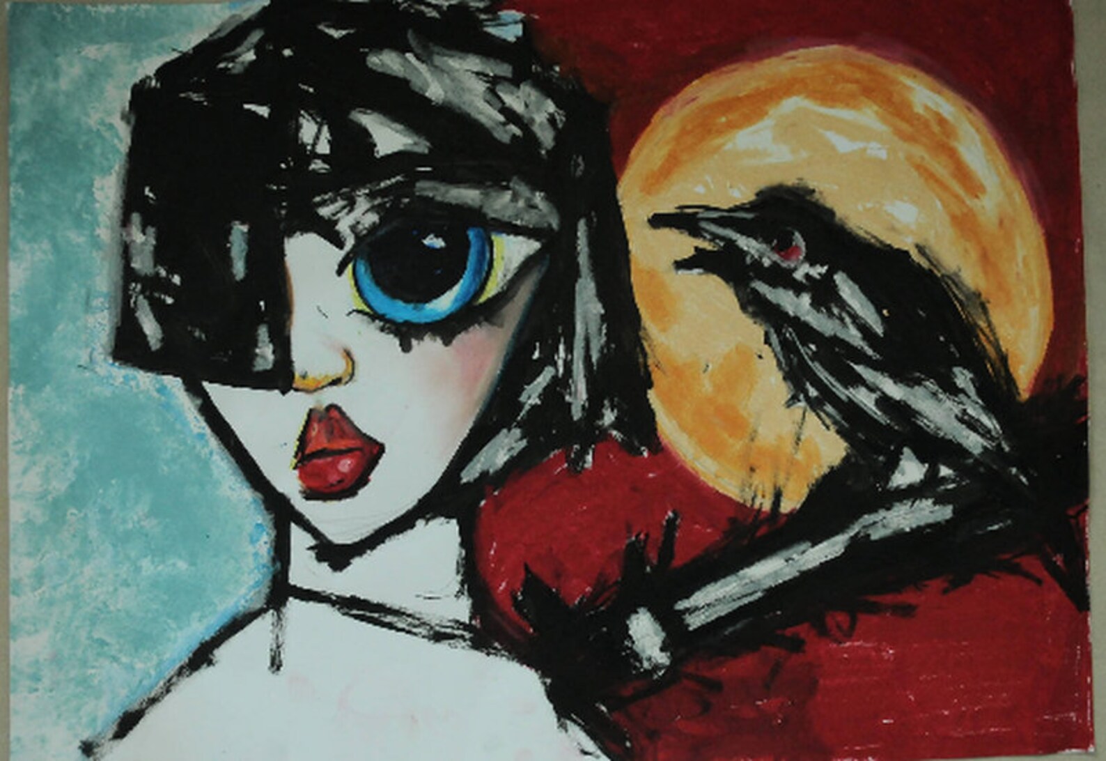 Printable Moon and Crow Art, Halloween Gift, Downloadable Print, Crow ...