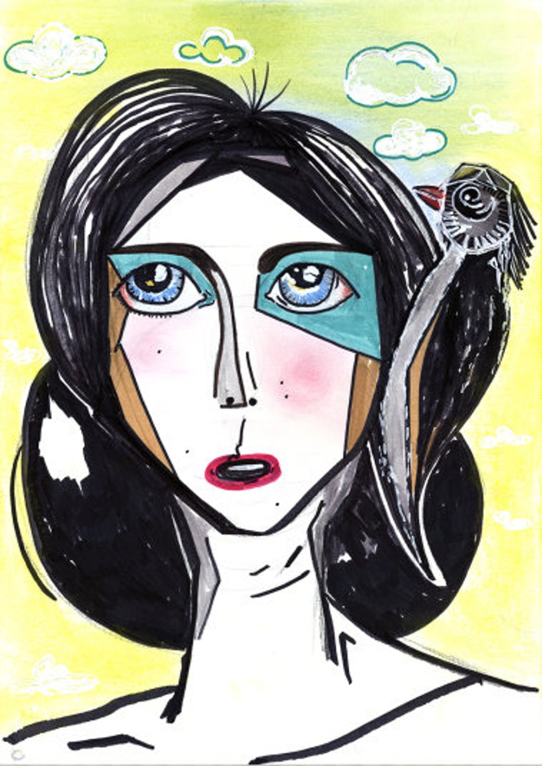 Printable Portrait Art Downloadable Yellow Black Painting - Etsy