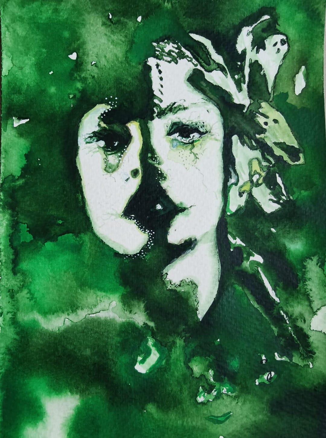 Original A4 Watercolor Woman Painting, Gaia Forest Spirit Portrait ...