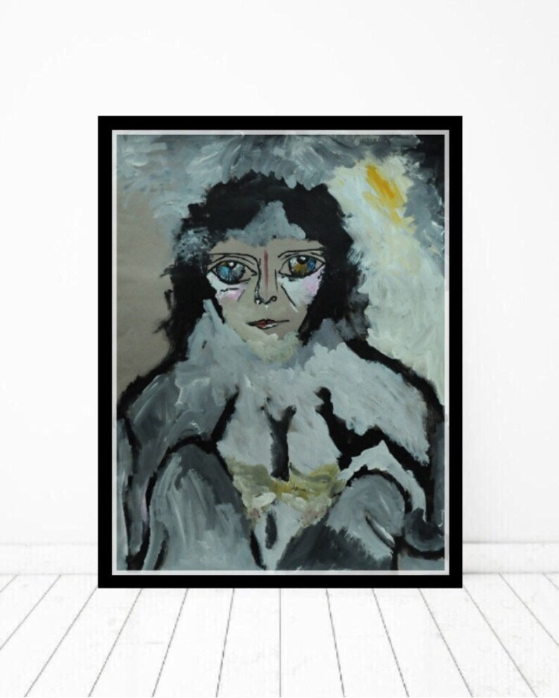 Primitive Painting Printable Digital Surreal Poster Man | Etsy