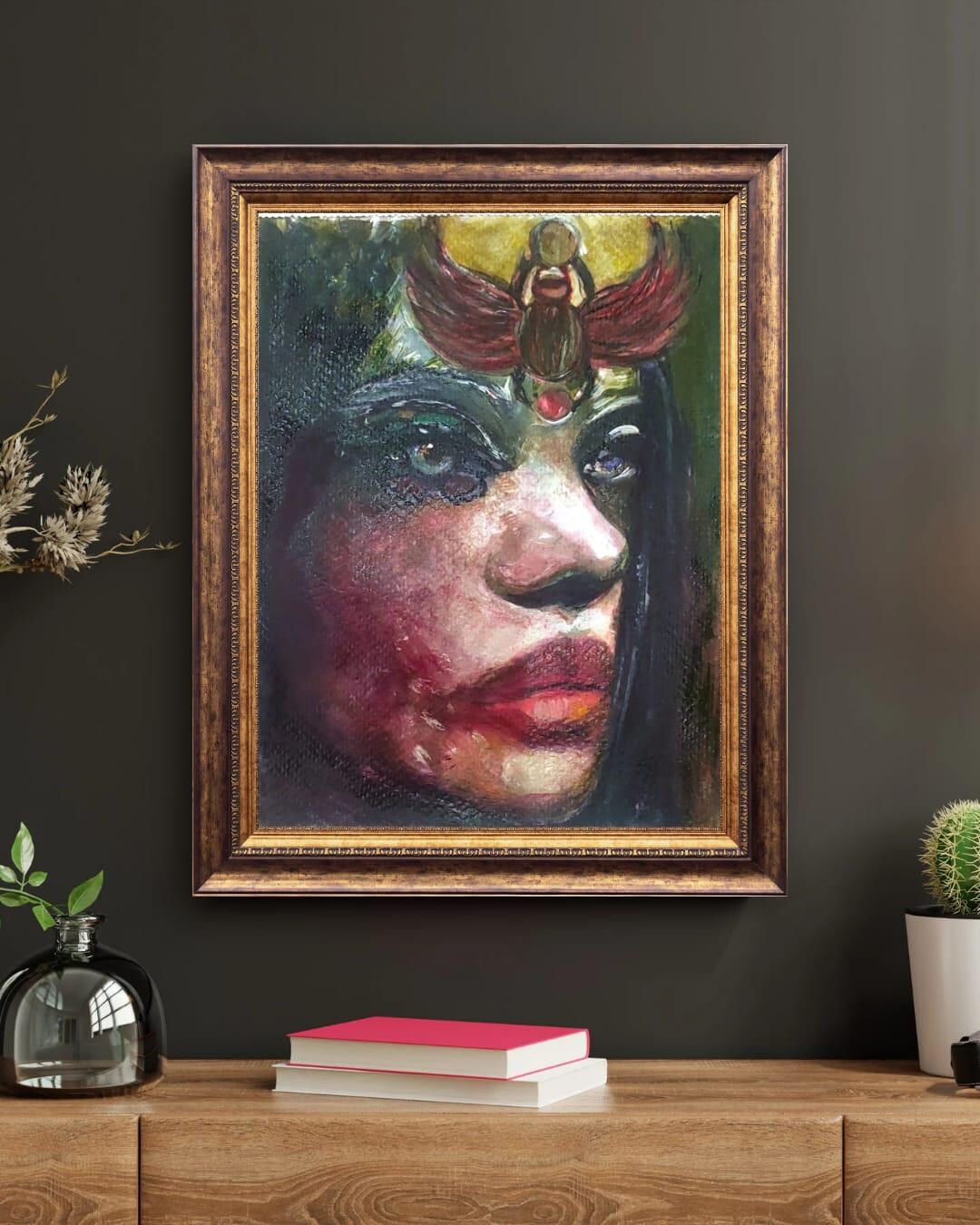 Scarab Acrylic Painting: Sacred Feminine Face Art on Watercolor Paper ...