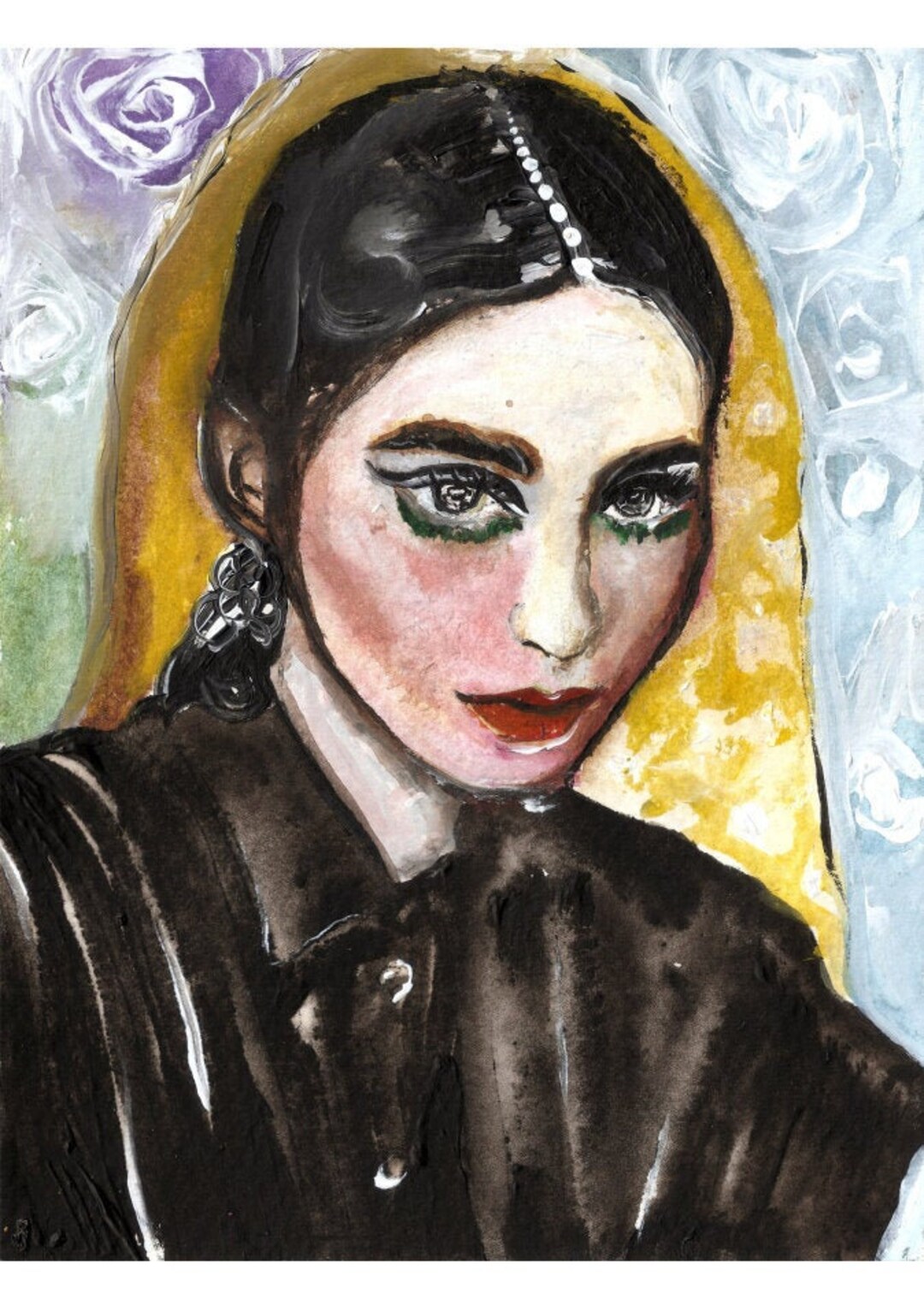 Rooney Mara Original Portrait Painting, Figurative Watercolor Art ...