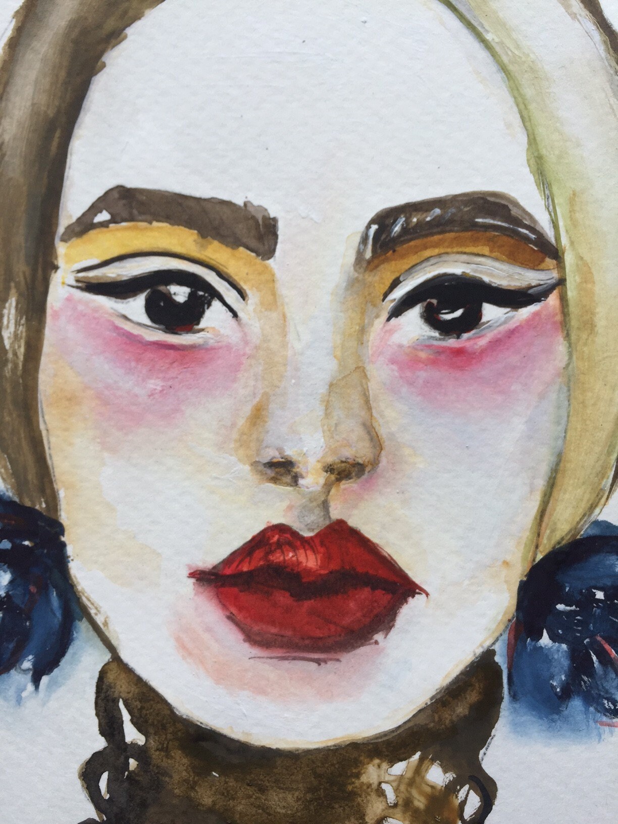 Fashion Wall Art Woman Face Figure Naive Woman Portrait | Etsy