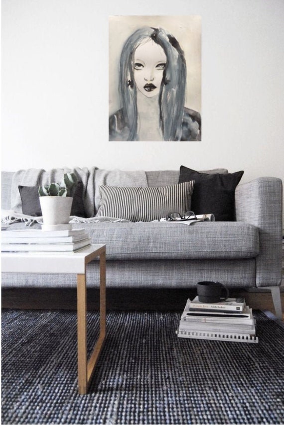 Gray Woman Portrait Painting Downloadable Wall Art Black | Etsy