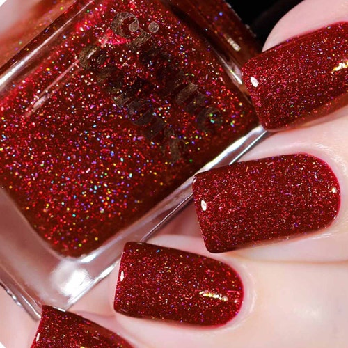 Crimson Red Holographic Vegan Nail Polish Red Glitter - Etsy