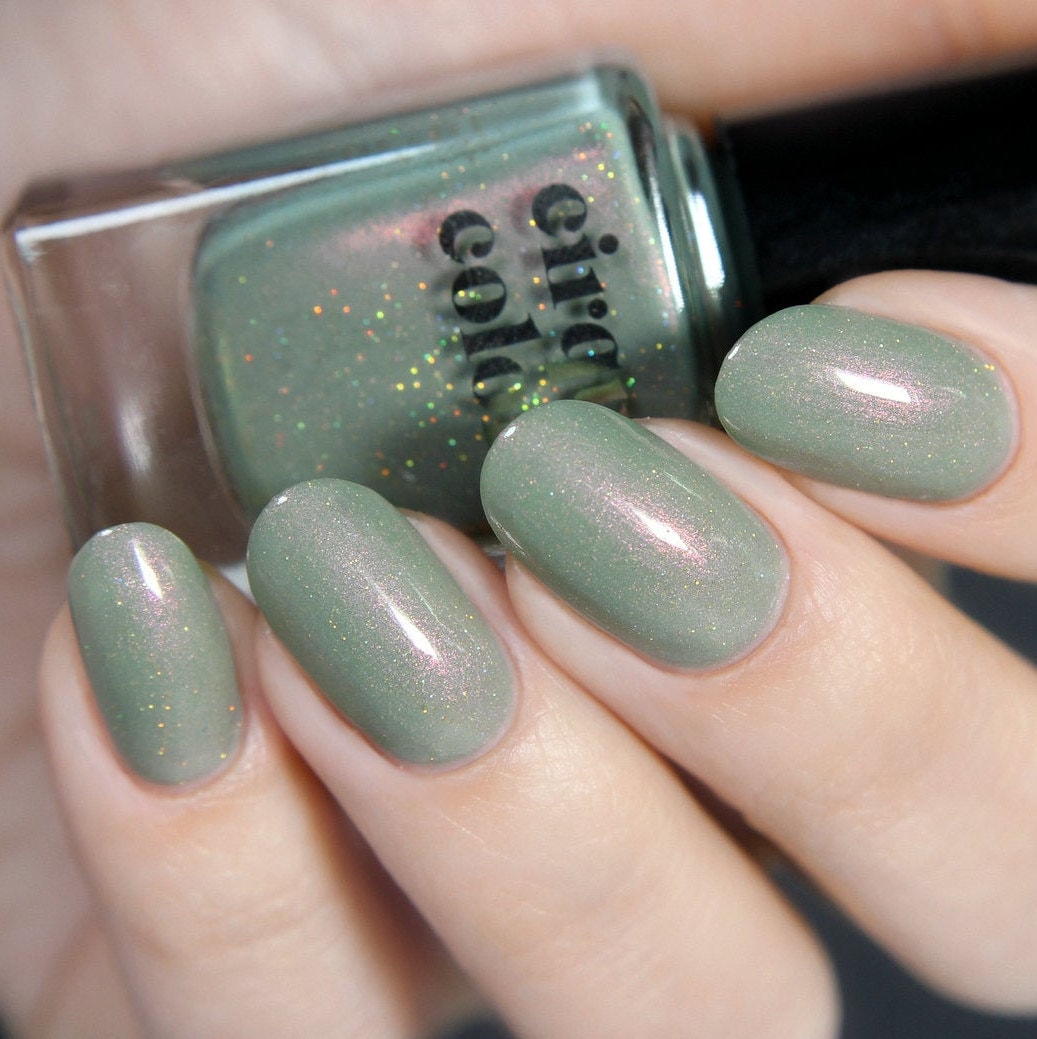 Light Green Shimmer Nail Polish Green Shimmer Holographic - Etsy