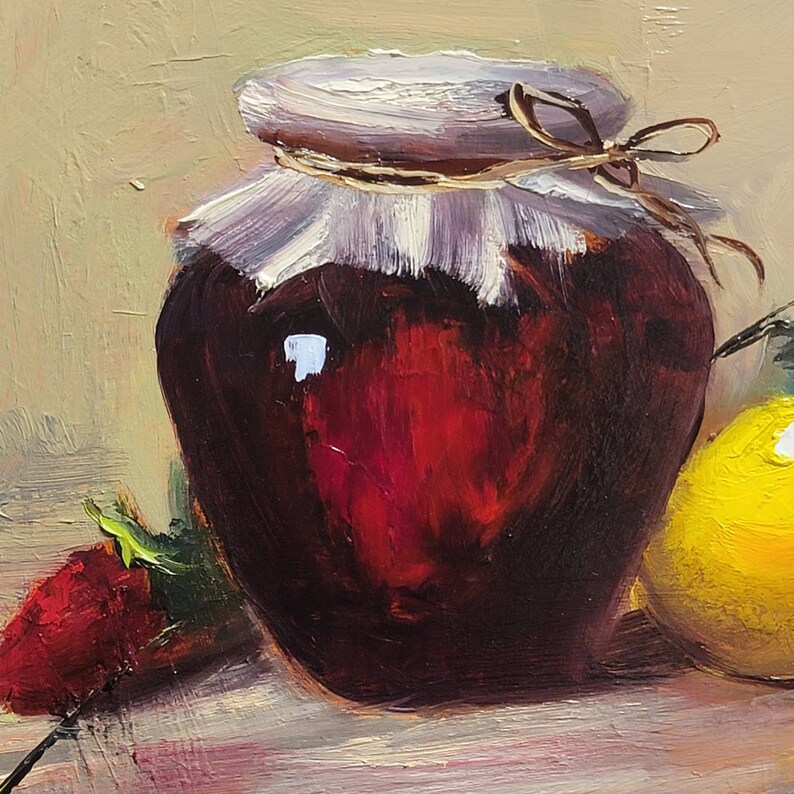 Strawberry Jam and Lemon Oil Painting: Colorful Kitchen Still Life ...