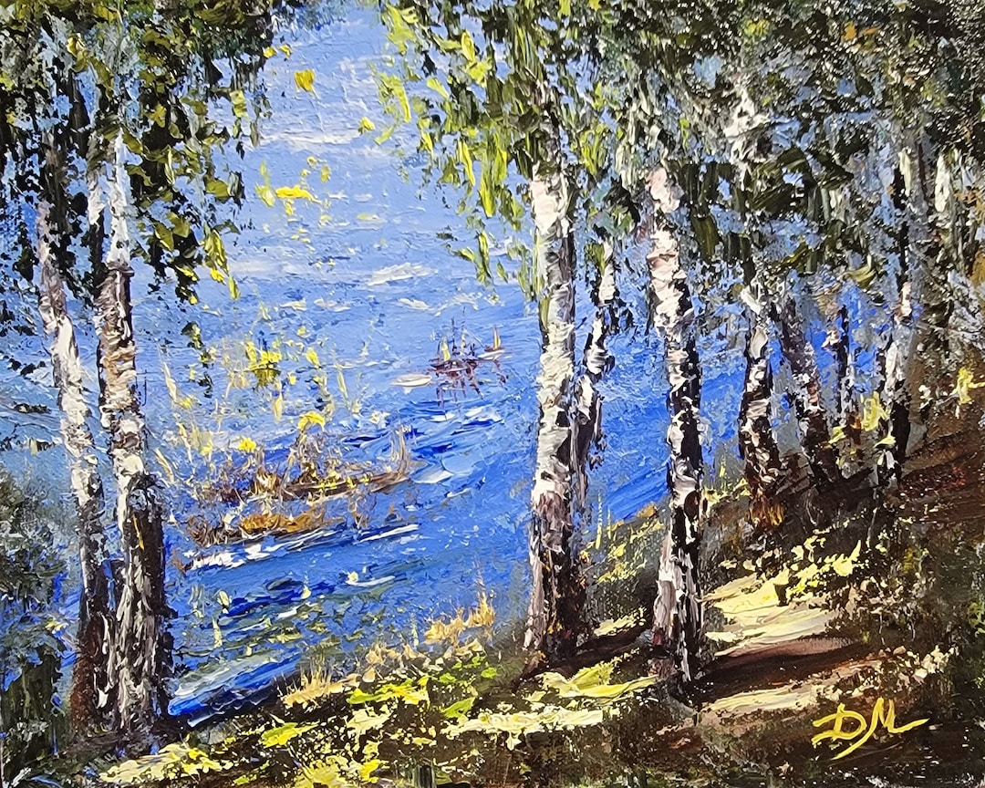 Birch Trees Original Oil Painting on Stretched Canvas. Summer Landscape ...
