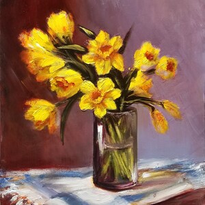 Daffodils Original Oil Painting Spring Yellow Flowers Painting Fine Art ...