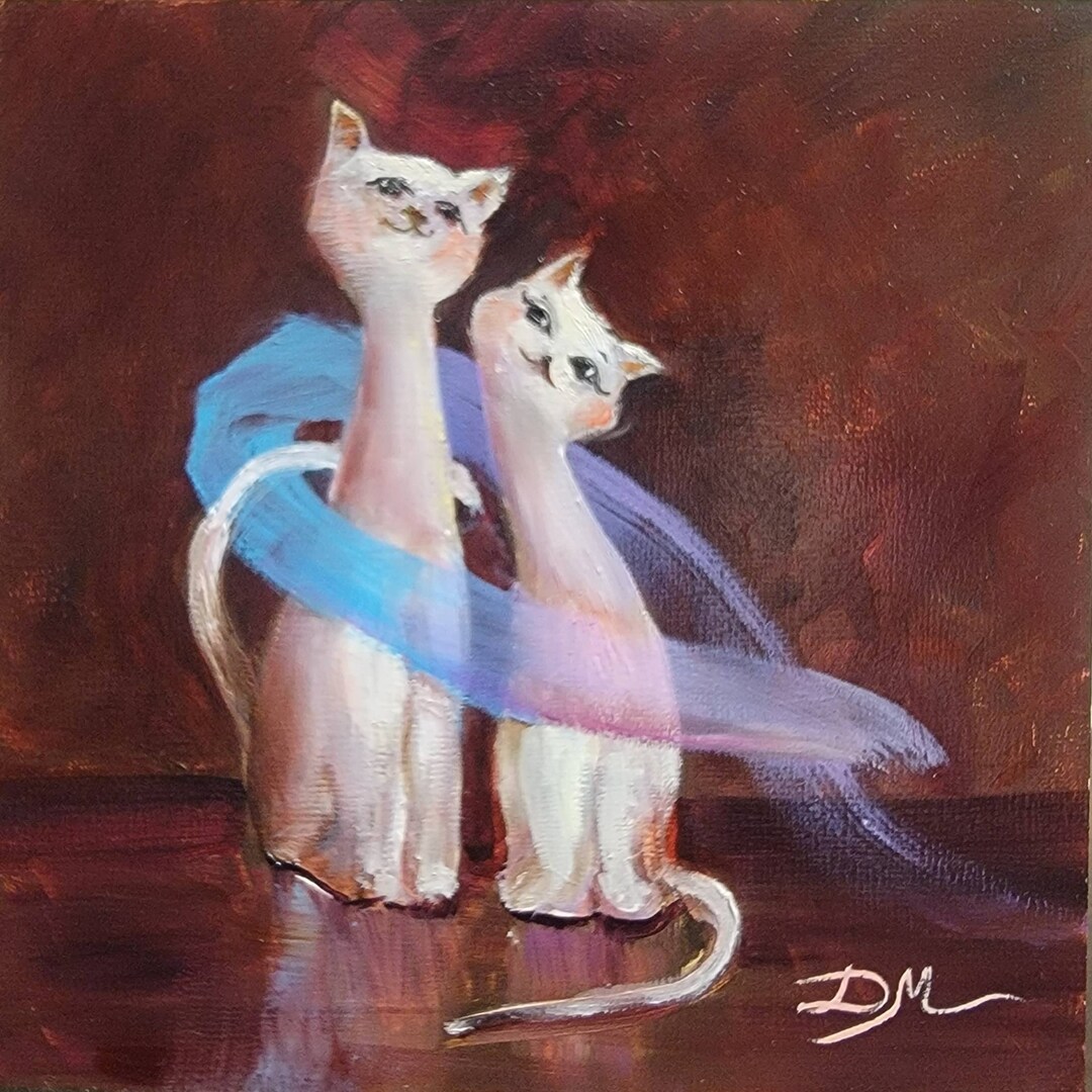 Two Cats Original Oil Painting. Cats Painting. Oil on Panel. Gift for ...