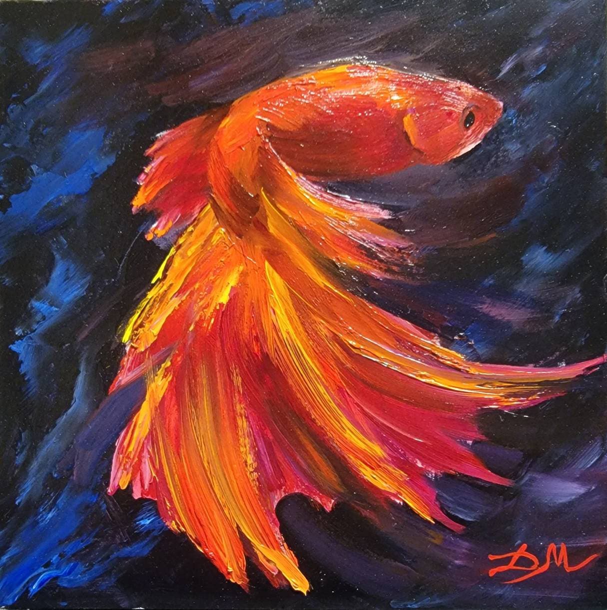 Red Betta Fish Oil Painting: Original Aquarium Art, 8x8 - Etsy
