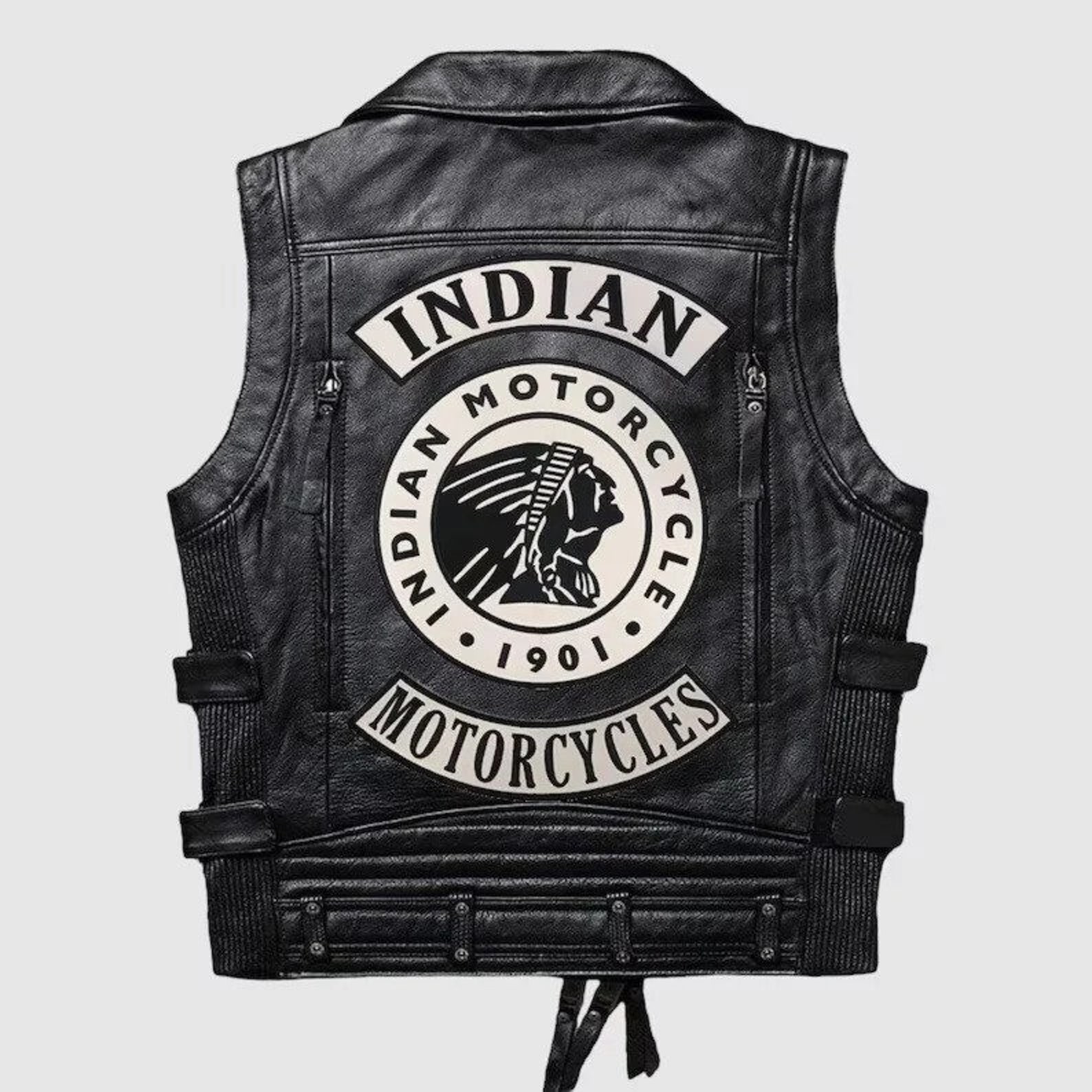 Men's Indian Motorcycle Western Leather Biker Vest, Black Leather ...