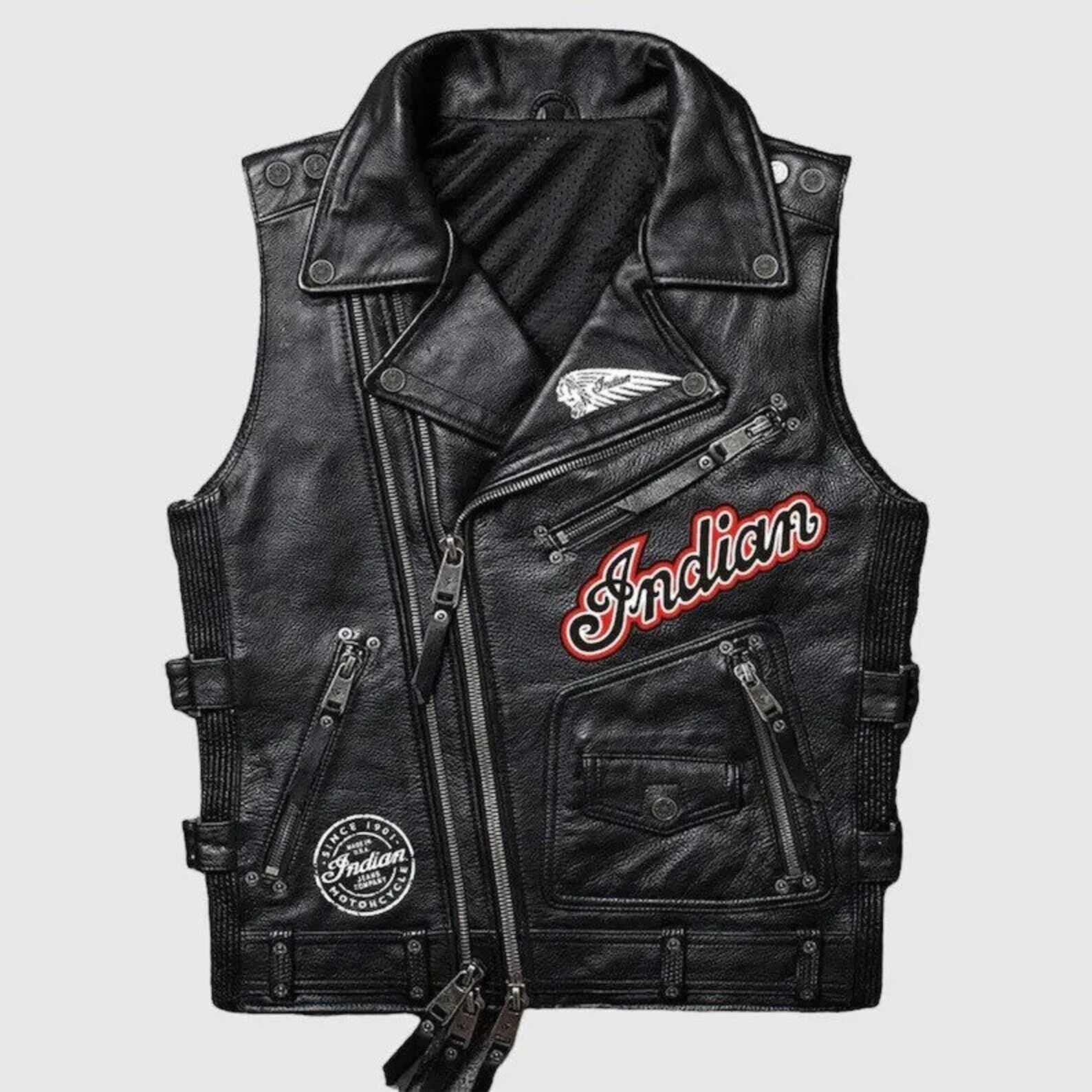Men's Indian Motorcycle Western Leather Biker Vest, Black Leather ...