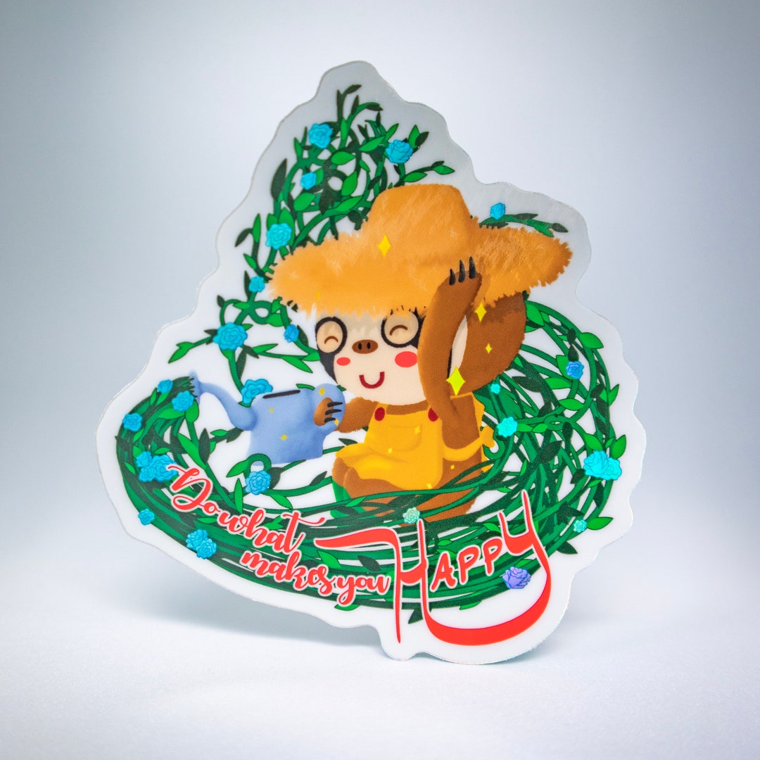 Holographic Leif Reiji Sloth Happy Gardening ACNH Sticker - Etsy