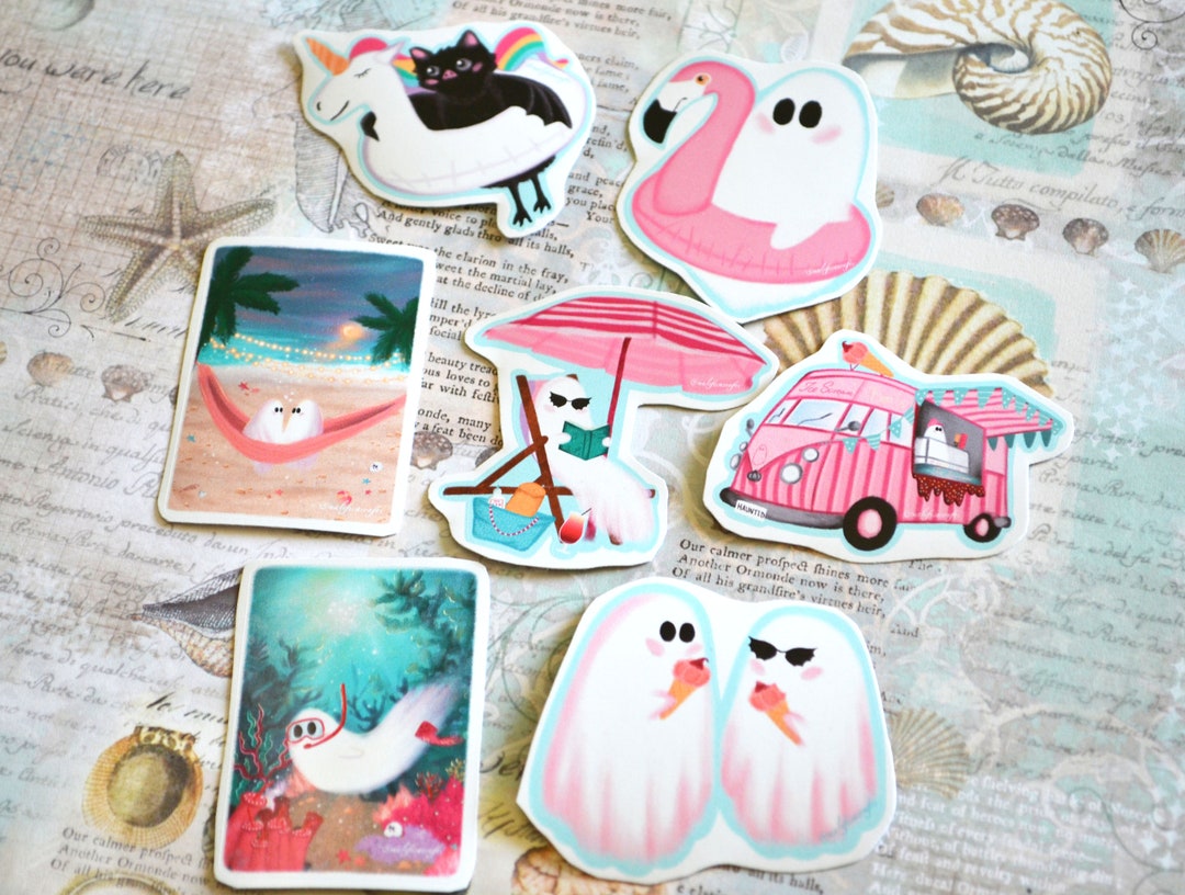 Summer Ghost Stickers, Ghost Art, Summerween, Summer Sticker Set - Etsy