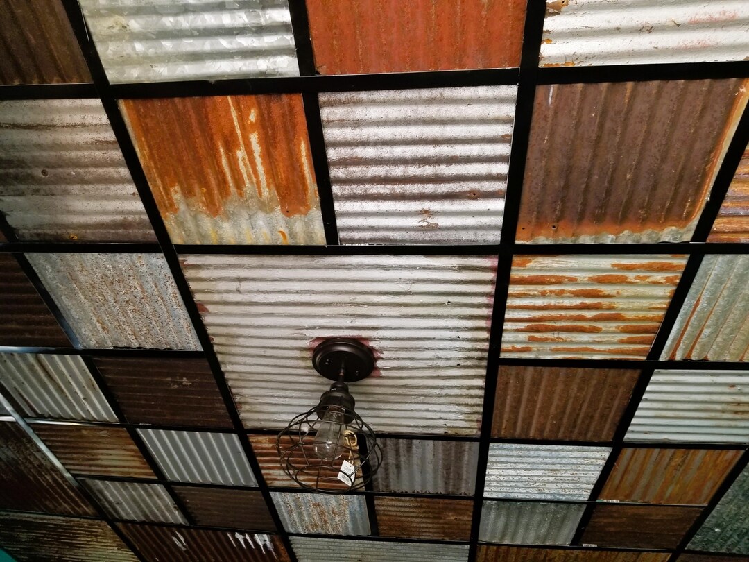Salvage Tin Reclaimed Corrugated Barn Metal Sheets Drop Ceiling Tiles ...