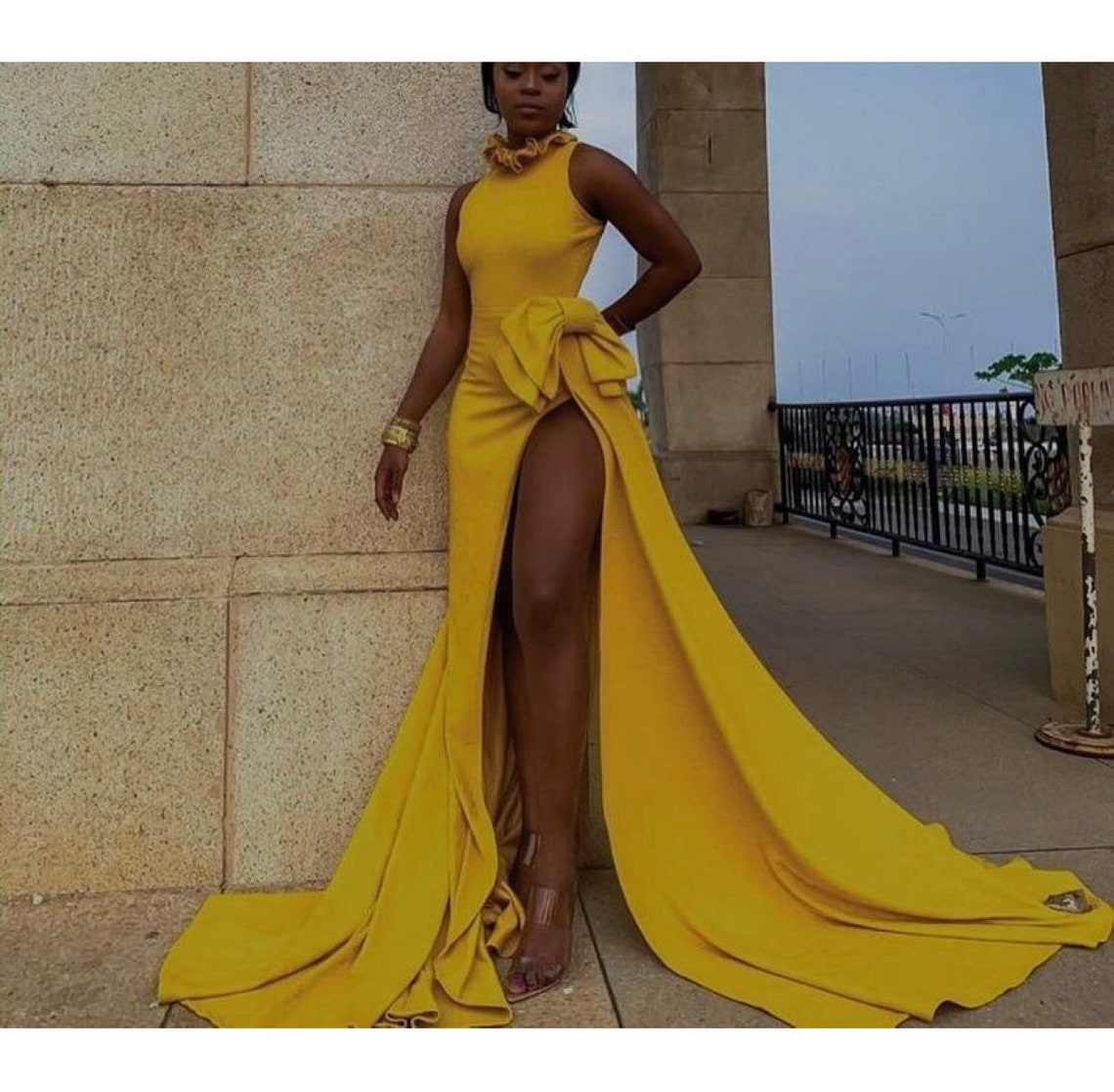 Long Yellow Prom Dress With Leg Split Evening Dresseswedding - Etsy