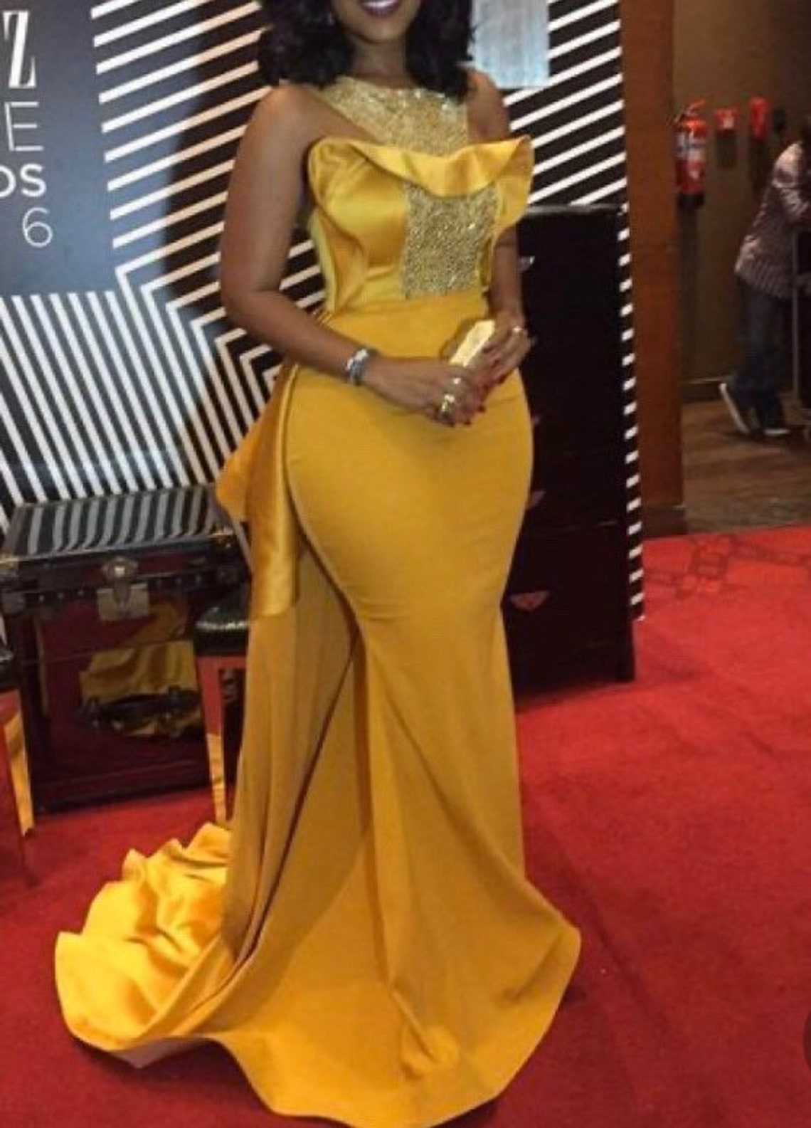 Yellow Mermaid Prom Dress With Trainevening Dresses for - Etsy