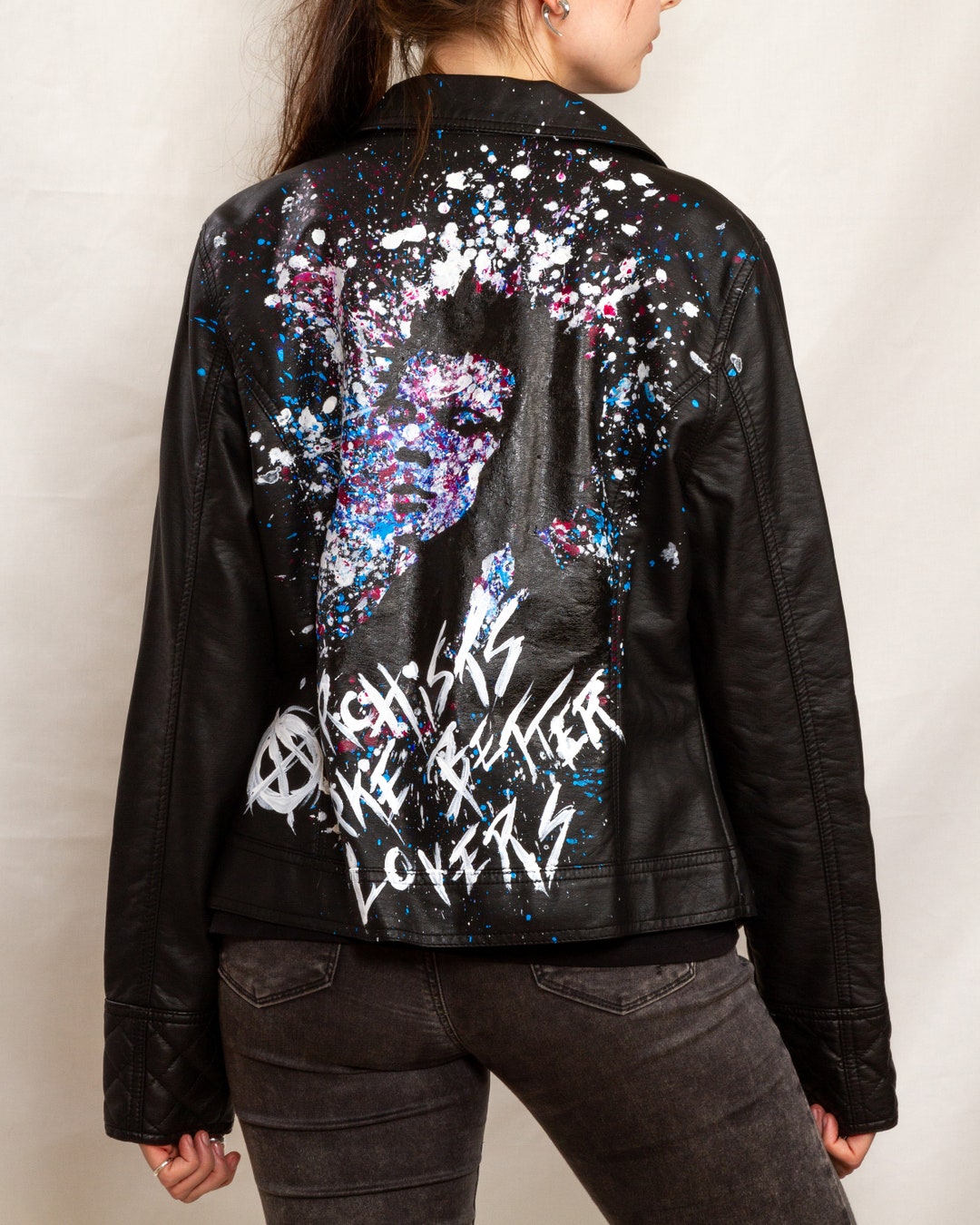 Hand Painted Sid Vicious Vegan Leather Punk Jacket, Halloween Costume ...