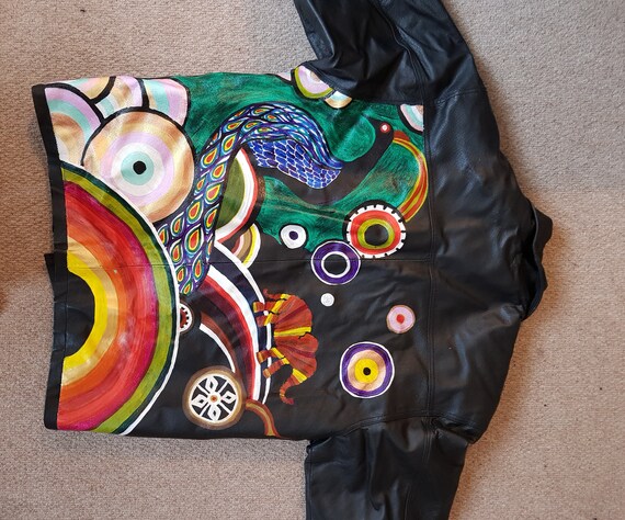 Heavy Hand painted vintage leather jacket, unisex, go… - Gem