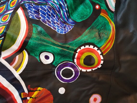 Heavy Hand painted vintage leather jacket, unisex, go… - Gem