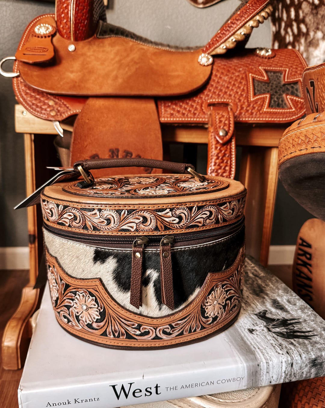 Cowhide Tooled Leather Train Case - Etsy