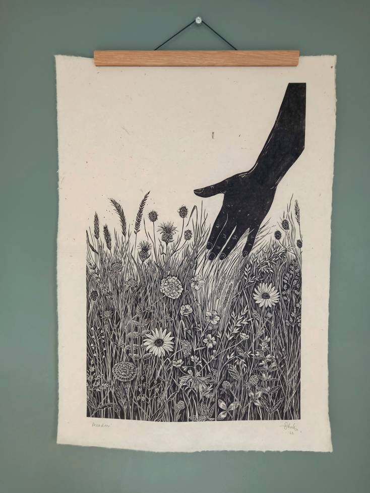 A2 'meadow' Lino Print. Hand-pulled Botanical Print in - Etsy UK
