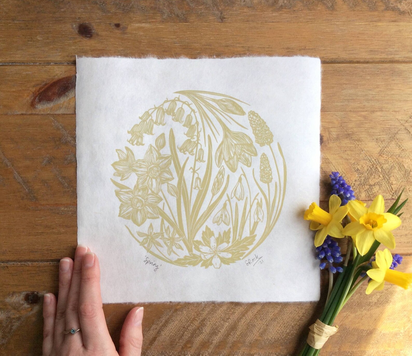 Spring Flowers Linoprint. Hand-pulled Botanical Print in A - Etsy UK