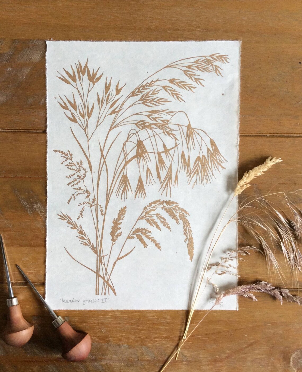 A4 'Meadow Grasses' Linoprint. Hand-pulled Botanical | Etsy