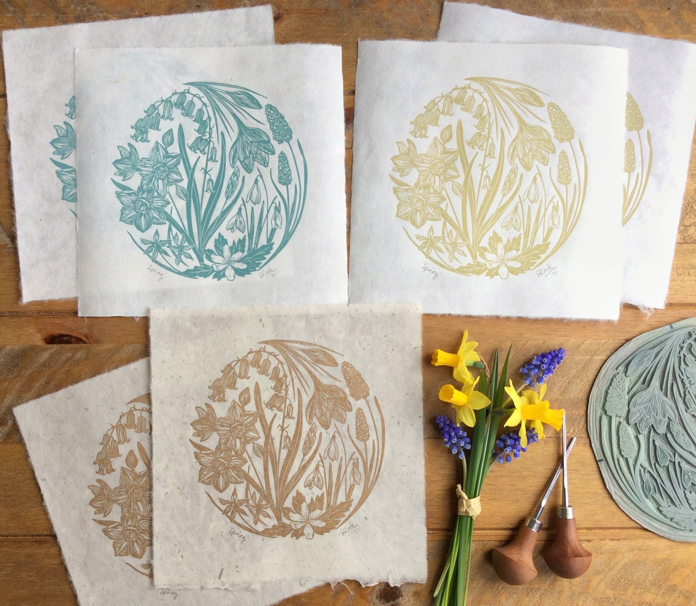 Spring Flowers Linoprint. Hand-pulled Botanical Print in A - Etsy UK