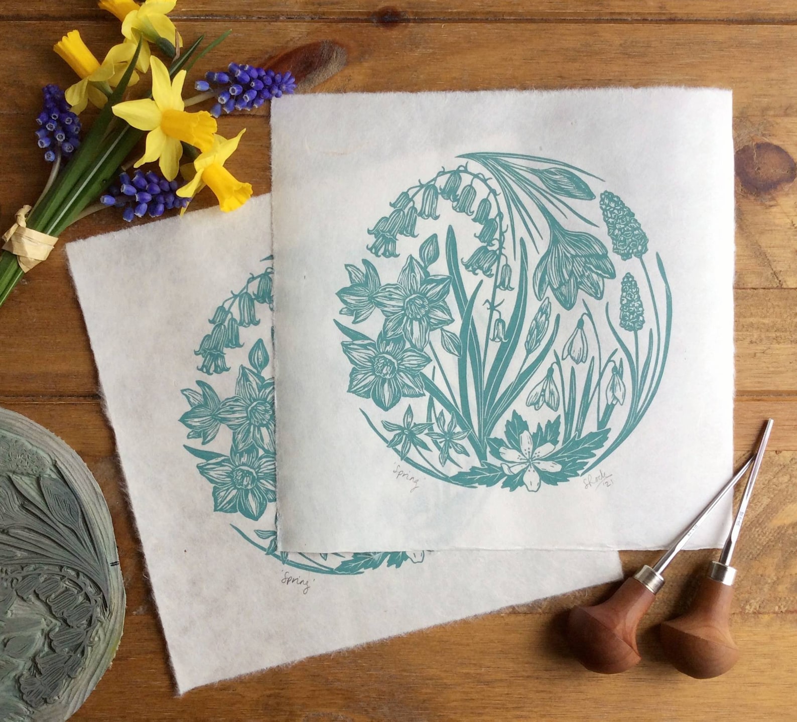 Spring Flowers Linoprint. Hand-pulled Botanical Print in A - Etsy UK