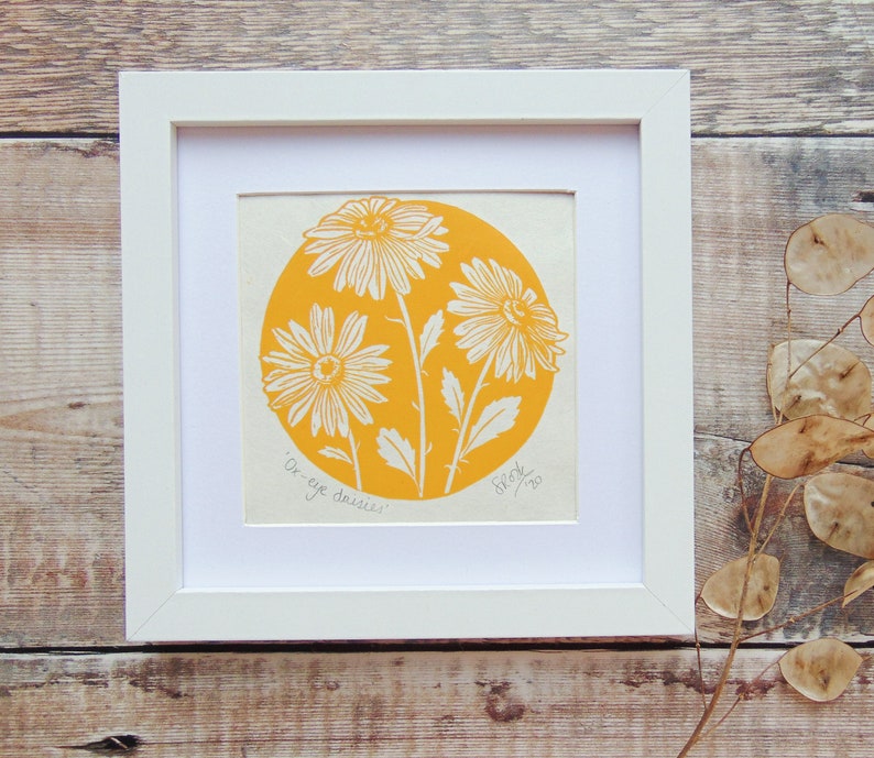 Ox-eye Daisy Linoprint. Hand-pulled Botanical Print on Delicate ...