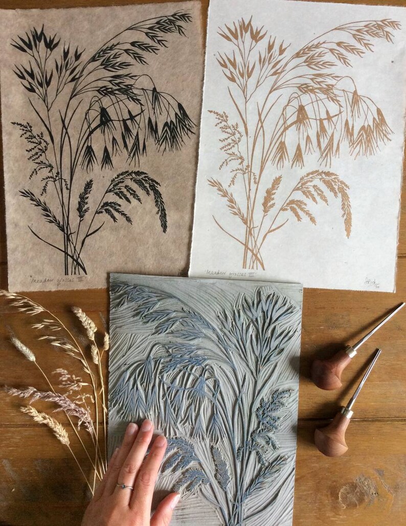 A4 'meadow Grasses' Linoprint. Hand-pulled Botanical - Etsy UK