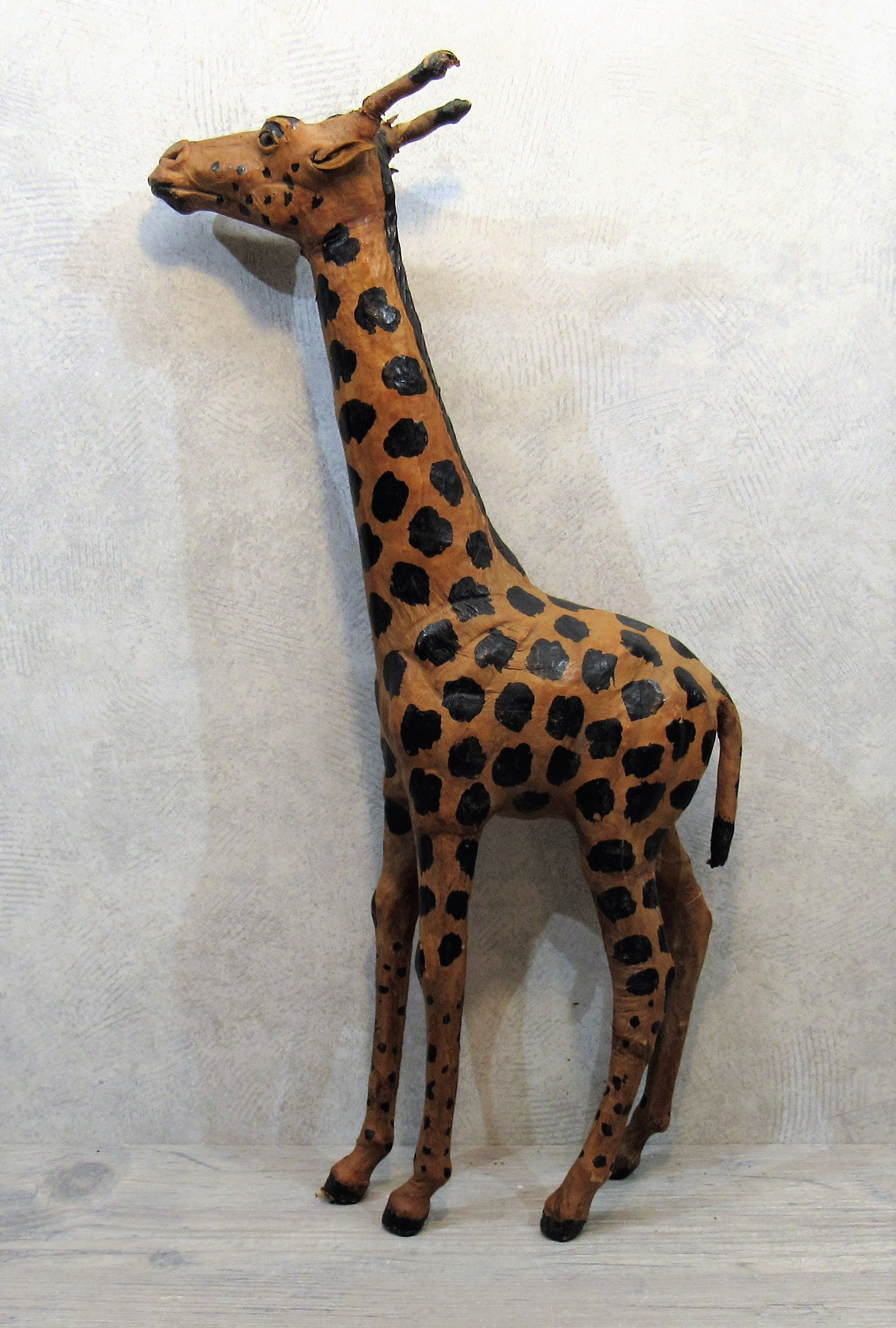 VTG GIRAFFE FIGURINE Leather on Wood 18 Tall | Etsy
