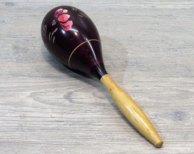 SINGLE WOOD MARACA, Purple With Painted/etched Design, Natural Wood ...