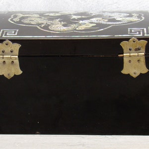 VTG Chinese JEWELRY BOX, Inlaid Abalone/mother of Pearl in Dragon/bird ...