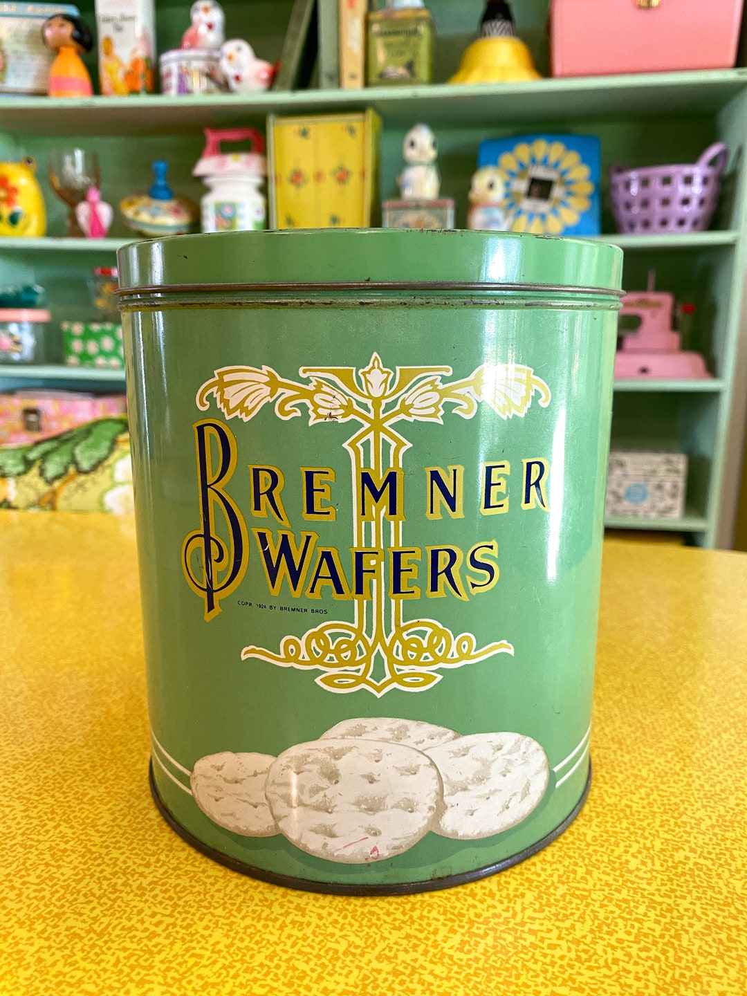 Vintage Bremner Wafers Tin Mint Green Round 1950s 50s Home Decor ...