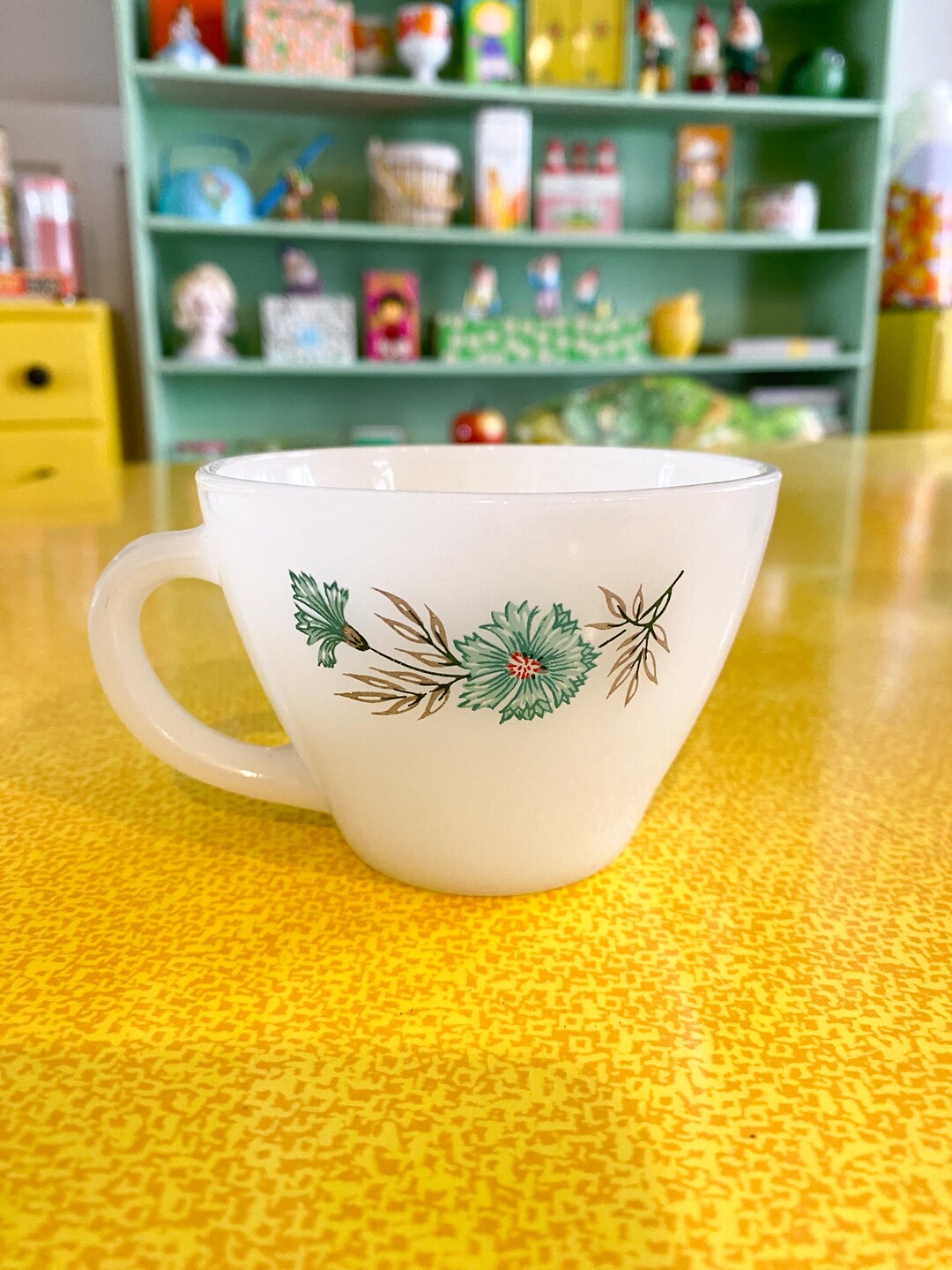 Vintage Fire King Tea Cup Mug Flower Floral Blue Oven Ware Home Decor ...