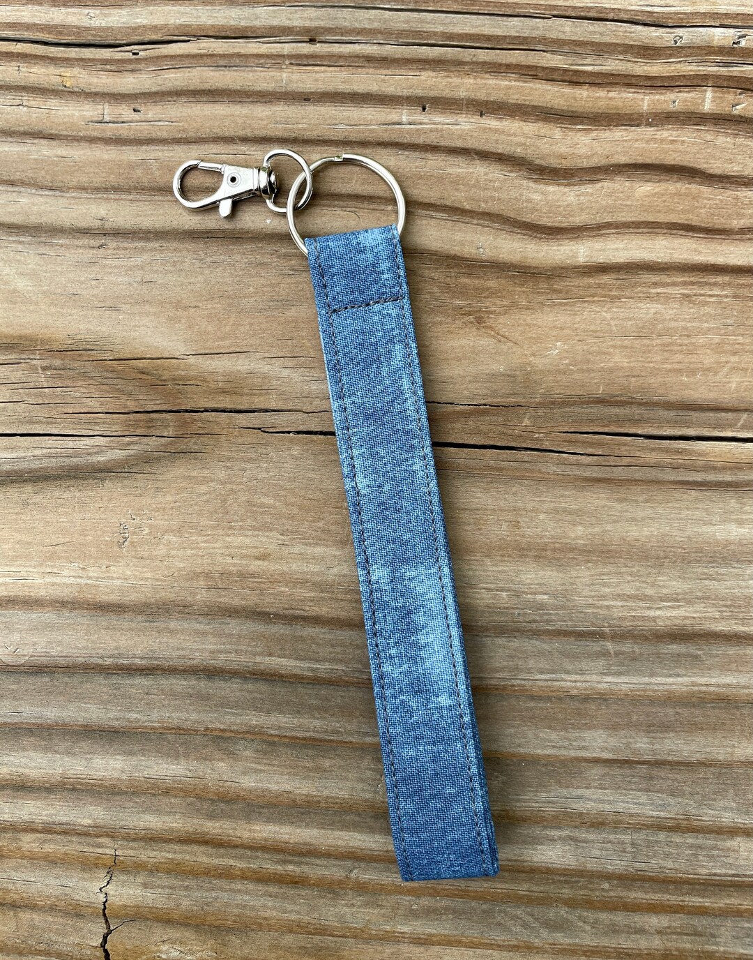 Denim Look Fabric Wristlet Keychain, Wristlet Strap, Denim Look ...