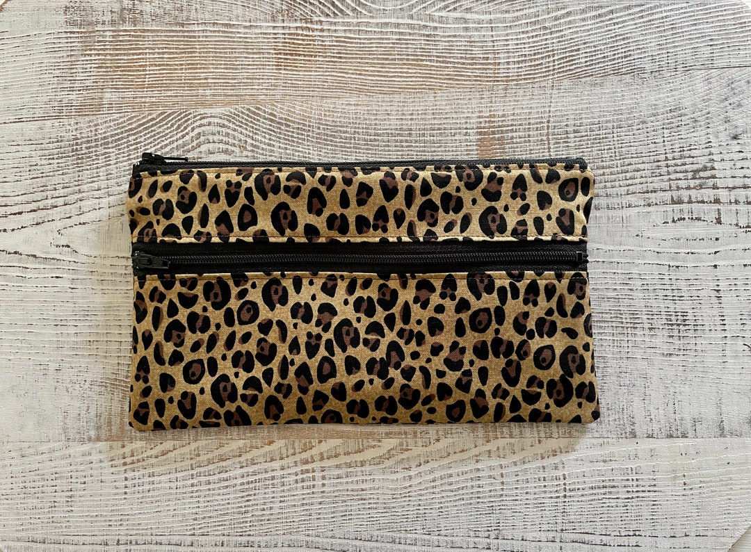 Leopard Print Double Zipper Pouch Two Pocket Zipper Pouch - Etsy