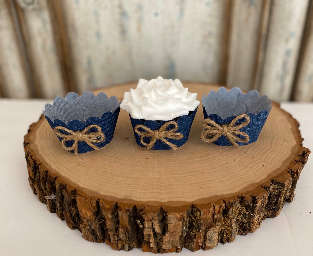 Denim Cupcake Wrappers, Blue Cupcake Liner, Rustic Cupcake Wrapper ...