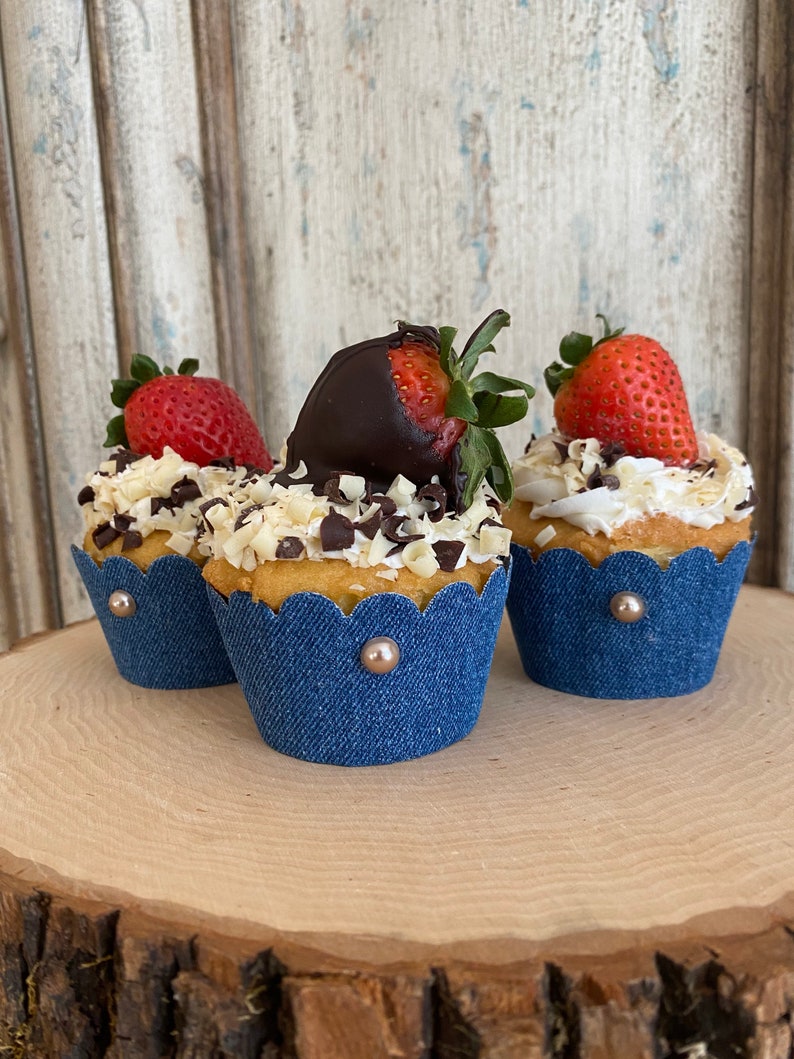 Denim and Pearls Cupcake Wrappers Denim Cupcake Wrappers | Etsy