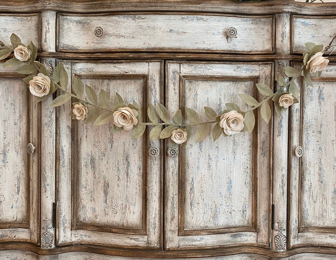 46 Ivory Burlap Garland, Ivory Flower Garland, Burlap Floral Garland ...